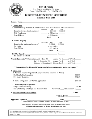Fillable Online Business License Fee Schedule - City of Pinole, CA Fax ...