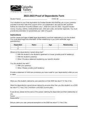 Fillable Online 2022-2023 Proof of Dependents Form Fax Email Print ...