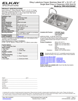 Fillable Online Elkay Lustertone Classic Stainless Steel 22" x 19 ... - Spec Sheet Fax Email ...