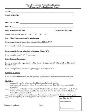 Fillable Online CUA DC Modern Prosecution Program Fall Semester Pre ...