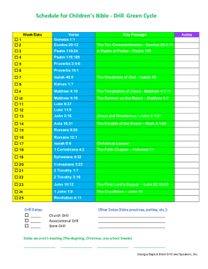 Fillable Online Green Cycle Children's Bible Drill verse check list ...