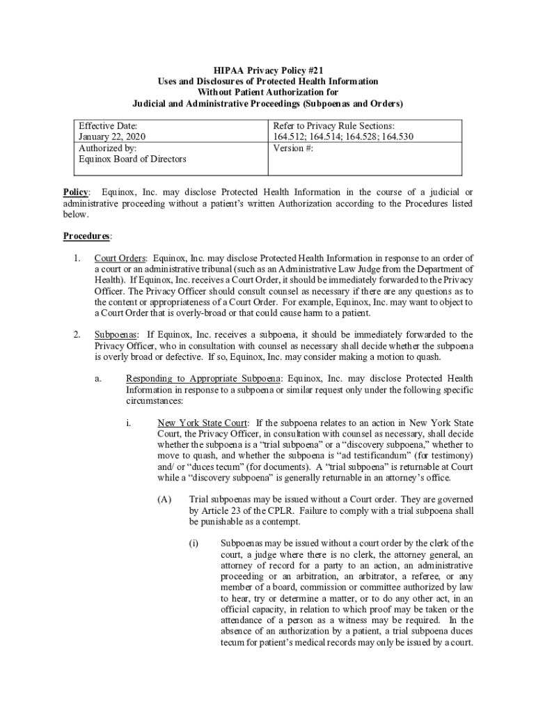 Fillable Online HIPAA Privacy Policy #21 Uses and Disclosures of ...