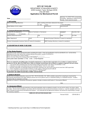 Fillable Online Mechanical Permit Application - Taylor Fax Email Print ...