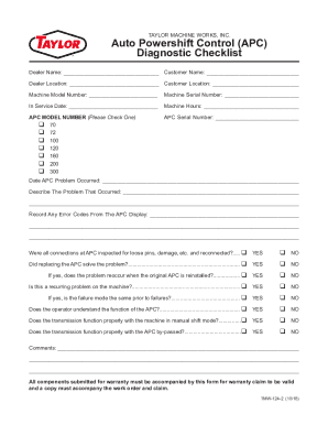 Fillable Online TICS Diagnostic Checklist - Taylor Sudden Service Fax ...