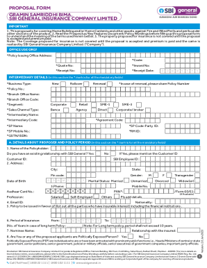 Fillable Online Coverages: 1 GRAMIN SAMRIDDHI BIMA PROPOSAL FORM Fax ...
