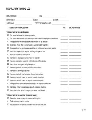 Fillable Online RESPIRATORY TRAINING LOG - City of Tulsa Fax Email ...