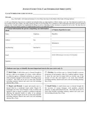 Fillable Online Justice Court Civil Case Information Sheet - Titus ...