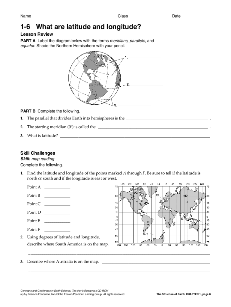 Fillable Online 1-6 What are latitude and longitude? Fax Email Print - pdfFiller