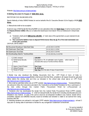 Fillable Online E-Bidding Document - Sports Authority of India, MYAS ...