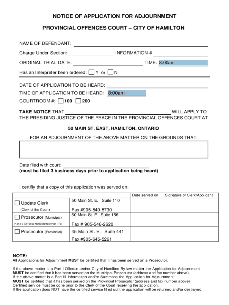 Fillable Online notice of application for adjournment provincial offences court Fax Email Print ...