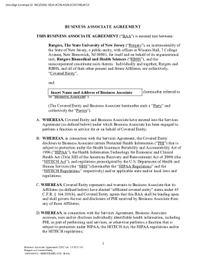 Fillable Online Rutgers BAA Template (Rutgers as Covered Entity ...