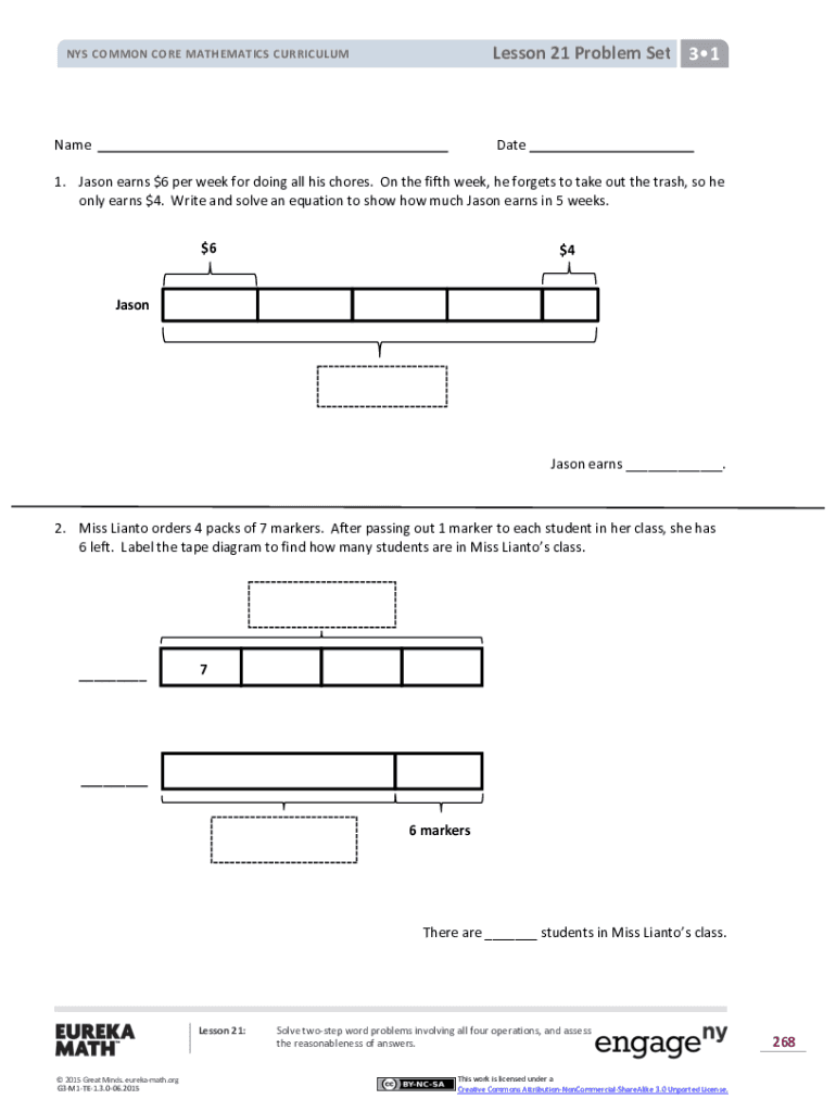 Fillable Online Eureka math grade 5 module 6 lesson 21, 22 problem set ...