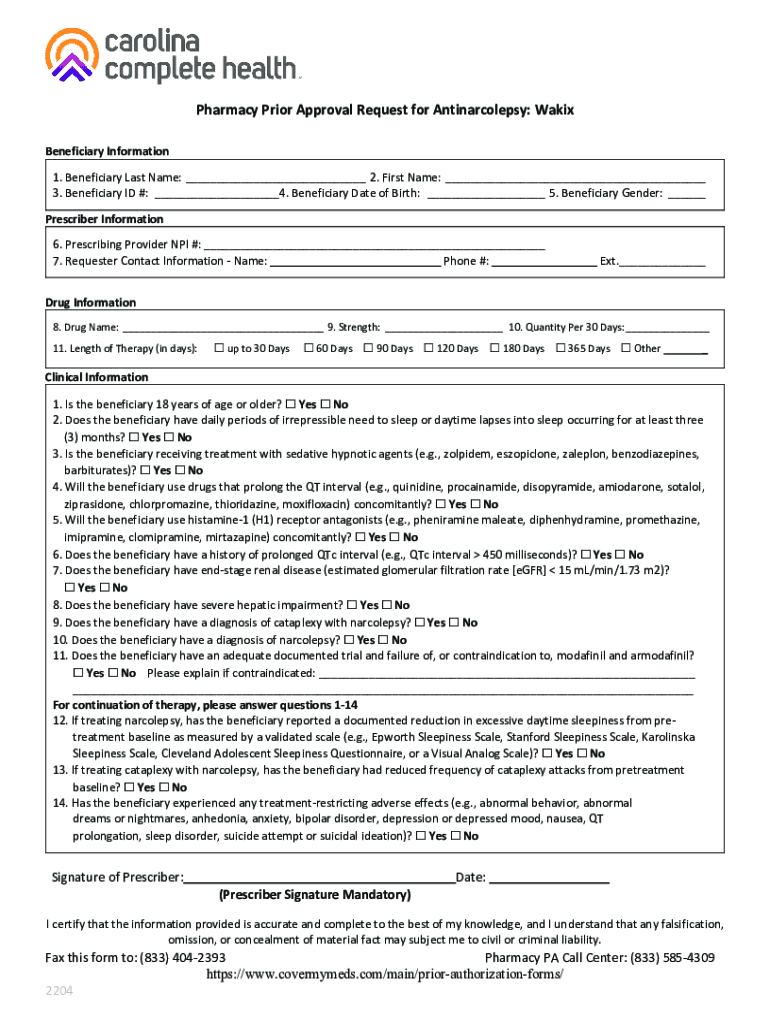 Fillable Online Wakix (Virginia) Prior Authorization Form - UHCprovider.com Fax Email Print ...