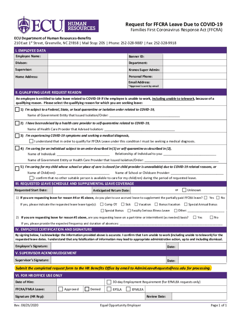 Fillable Online Get the free Request for FFCRA Leave form - ECU News ...