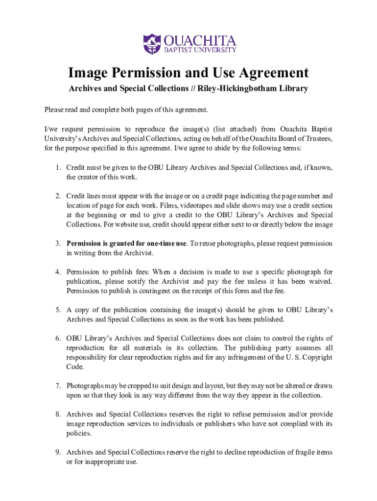 Fillable Online Digital Image Reproduction Agreement - University ...