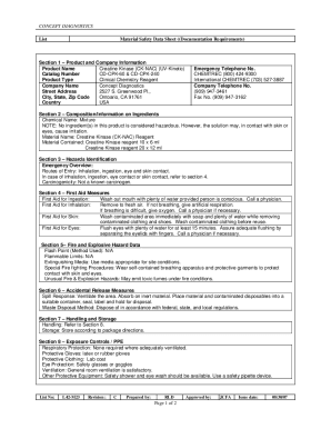 Fillable Online Kit SDS Cover Sheet Product Information Components ...