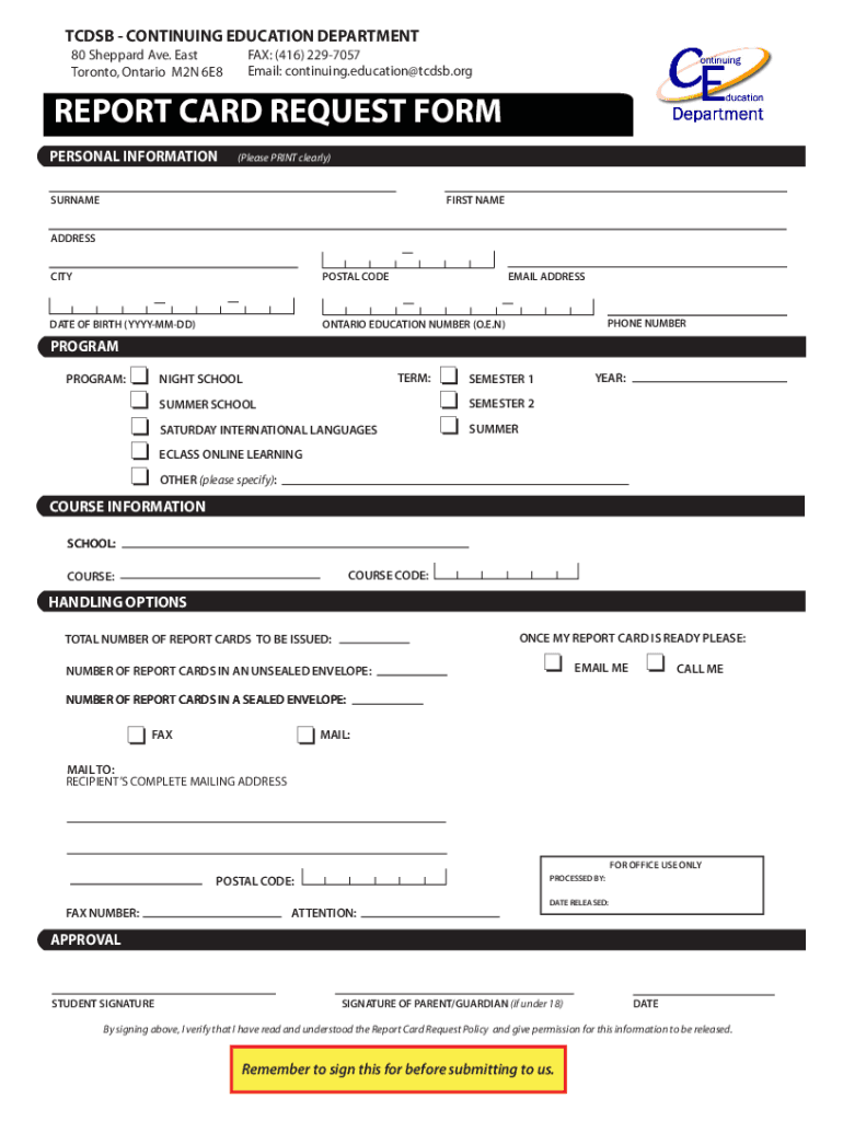 Fillable Online Tcdsb Report Cards - Fill Online, Printable, Fillable ...
