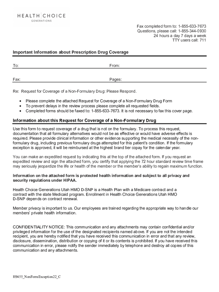 Fillable Online HCG Request for Coverage of Non-Formulary Drug. Health ...