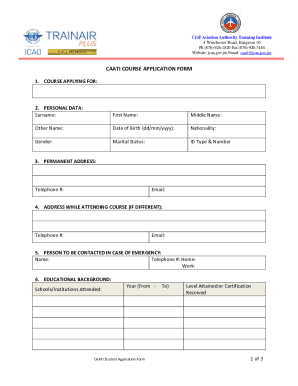 Fillable Online Course Application Form - Jamaica Civil Aviation ...