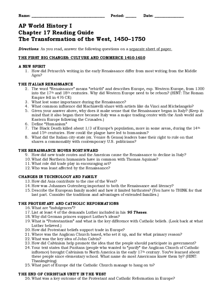 Fillable Online Chapter 17 Reading Guide: The Transformation of the ...