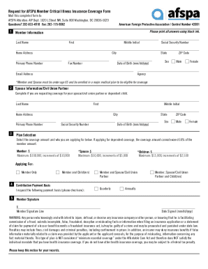 Fillable Online Request for AFSPA Member Critical Illness Insurance ...