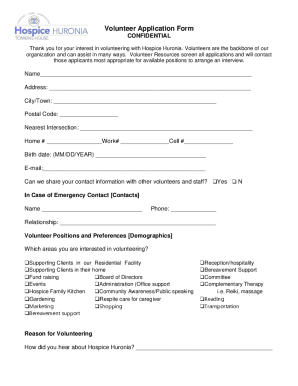 Fillable Online Hospice Volunteer Application Form Template Fax Email ...