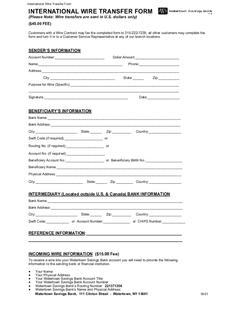International Wire Transfer Form 0521 pub: Fill out & sign online | DocHub