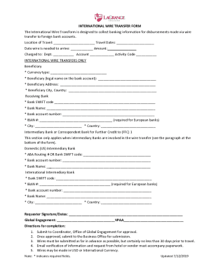 Fillable Online INTERNATIONAL WIRE TRANSFER FORM The International Wire ...