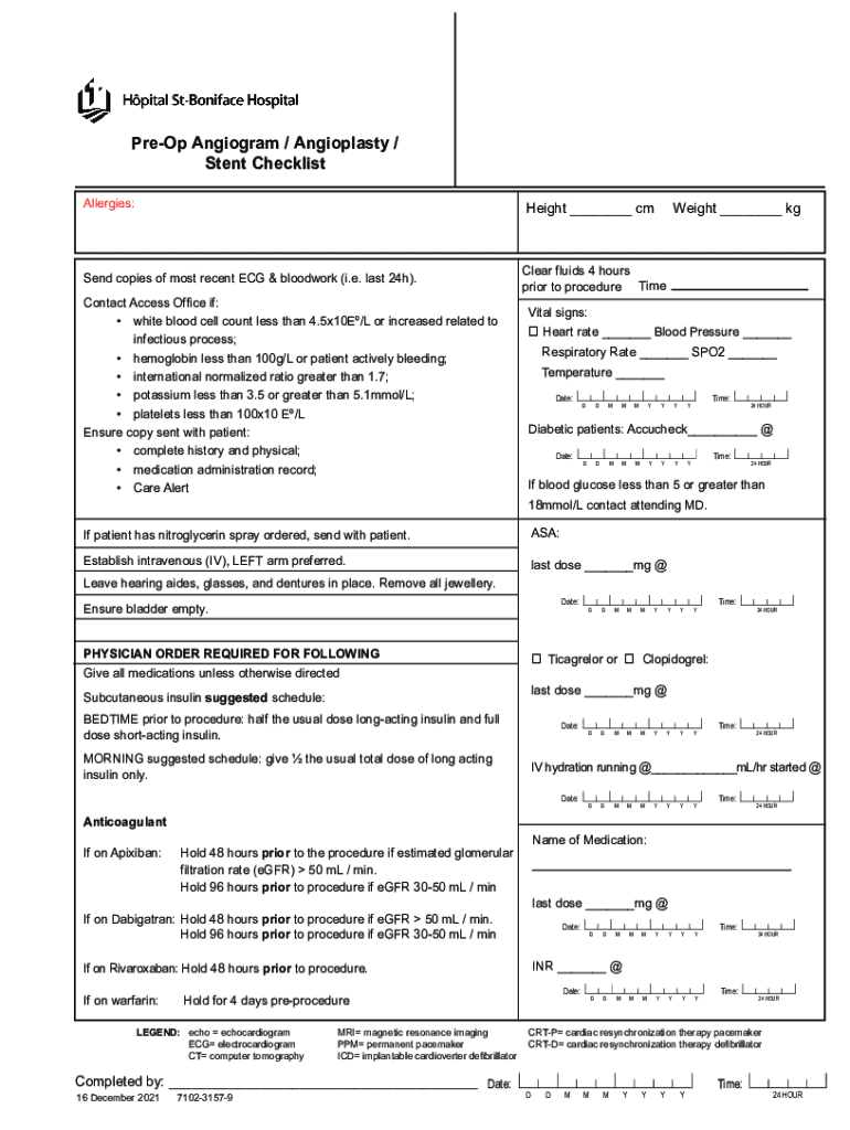 Fillable Online Patient's Guide to Coronary Angiogram, Angioplasty and ...