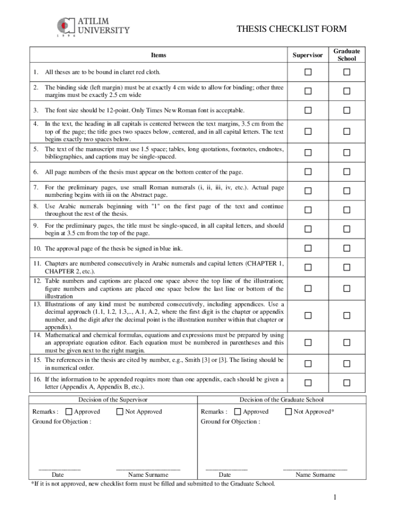 Fillable Online thesis checklist form Fax Email Print - pdfFiller