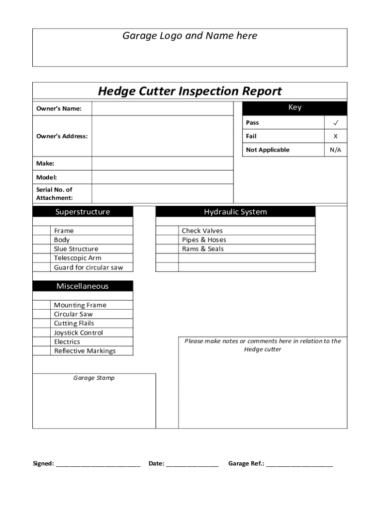 Fillable Online Hedge Cutter Inspection Report Fax Email Print - pdfFiller