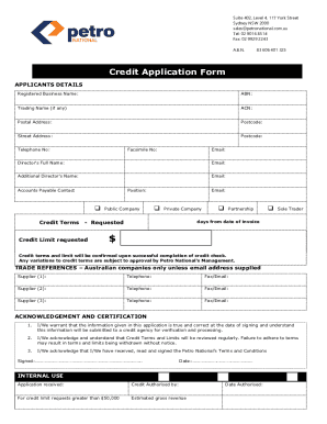 Fillable Online Credit Application Form - Petro National Fax Email ...