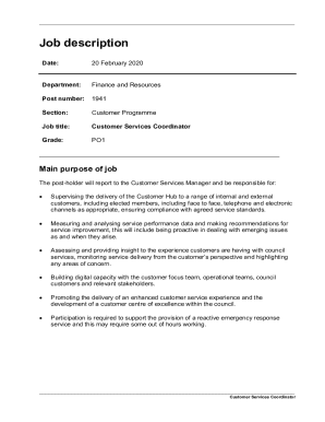 Fillable Online Customer Service Manager job description ...