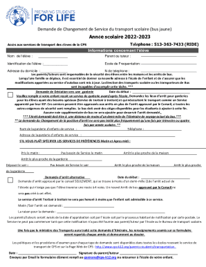 Remplissable En Ligne Demande de Changement de Service du transport scolaire ... Fax Email ...