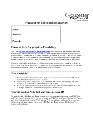 Fillable Online Request for Self Isolation payment - Gloucester City ...