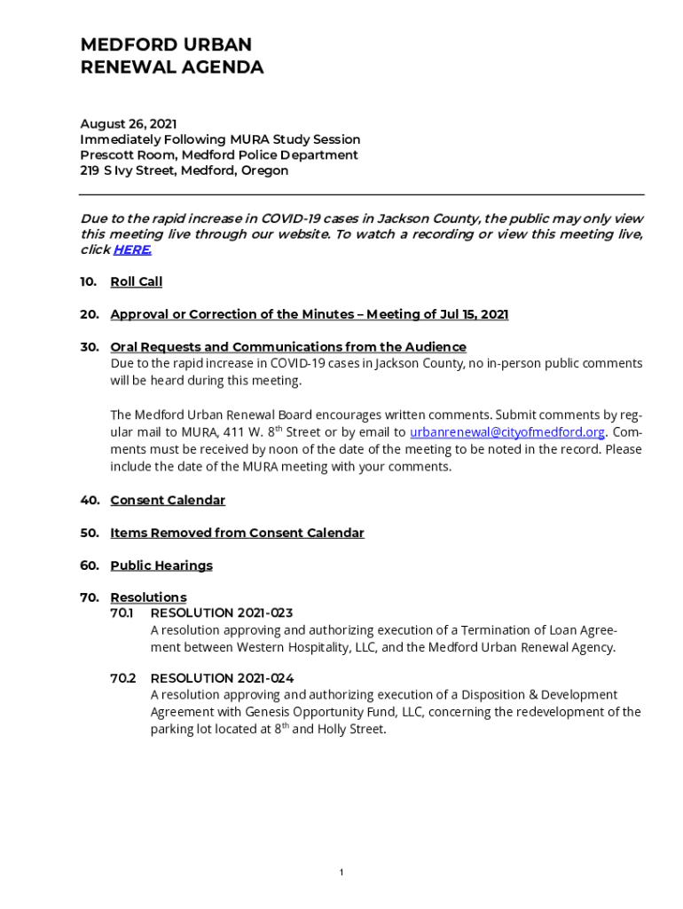 Fillable Online MEDFORD URBAN RENEWAL AGENCY STUDY SESSION ... Fax ...