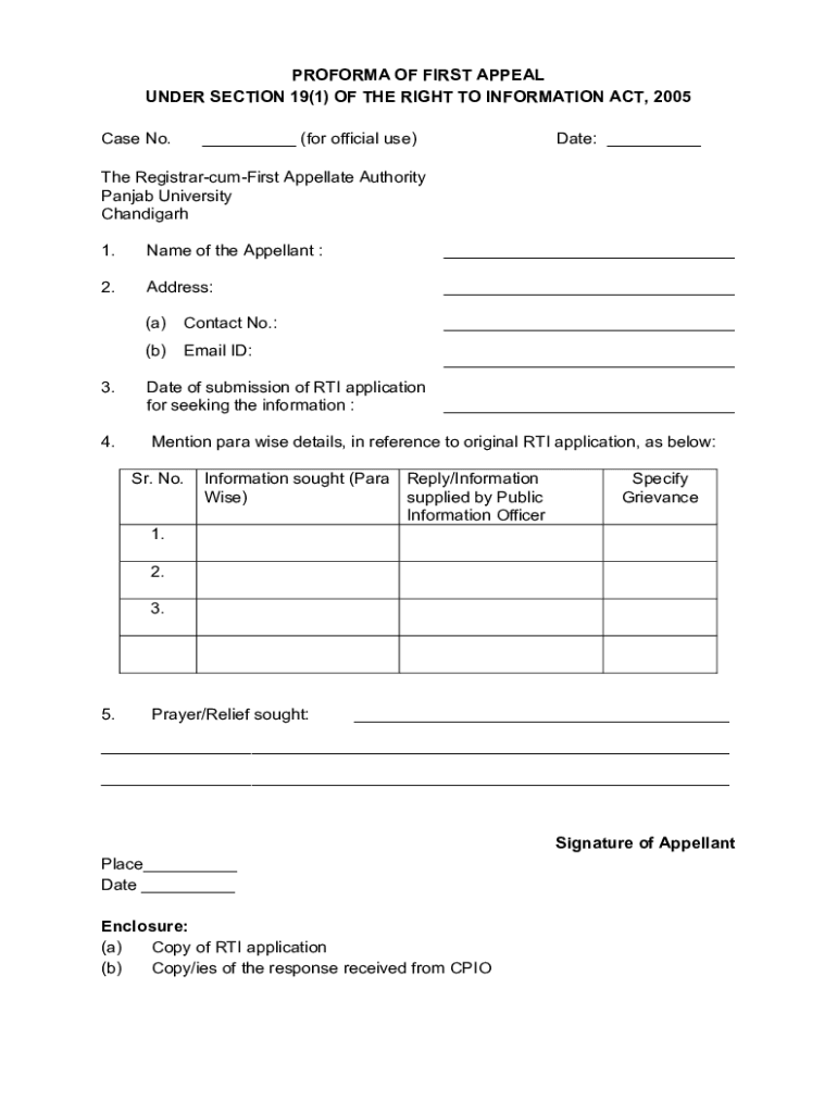 Fillable Online forms puchd ac PROFORMA OF FIRST APPEAL Fax Email Print ...