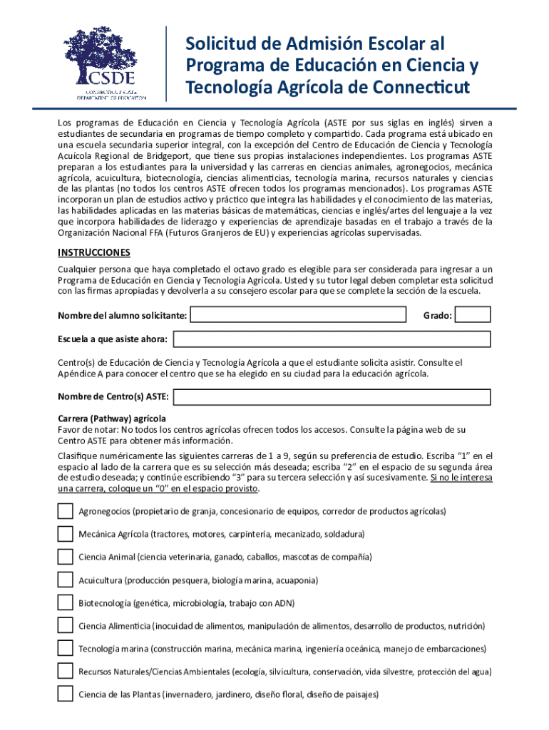 Completable En línea Solicitud de Admisin Escolar al Programa de Educacin en Ciencia y Tecnologa ...