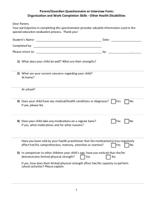 Fillable Online Parent/Guardian Questionnaire or Interview Form Fax ...