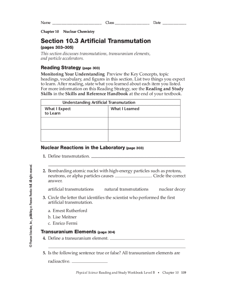 Fillable Online Section 10.3: Artificial Transmutation Flashcards ...