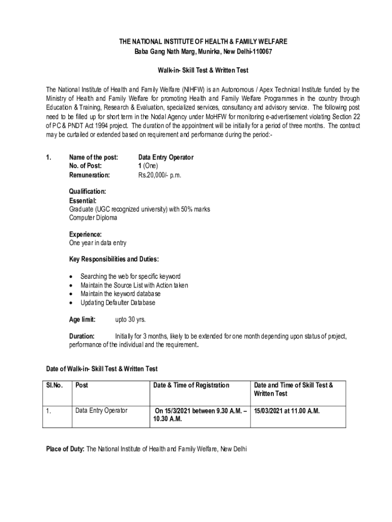 Fillable Online Walk-in- Skill Test & Written Test Fax Email Print ...