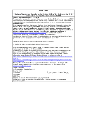 Fillable Online Form CA17 Notice of landowner deposits under section 31 ...