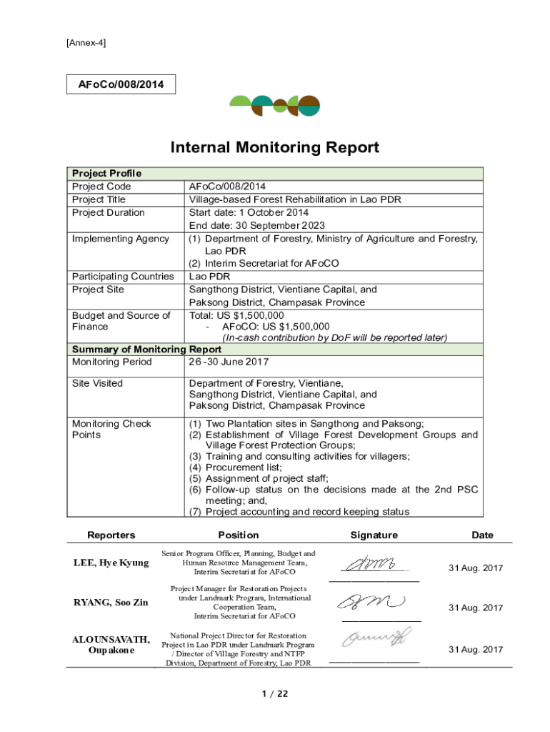 Fillable Online Internal Monitoring Report Fax Email Print - pdfFiller