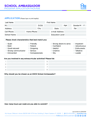 Fillable Online SCHOOL AMBASSADOR PROGRAM APPLICATION PACKAGE.cdr Fax Email Print - pdfFiller