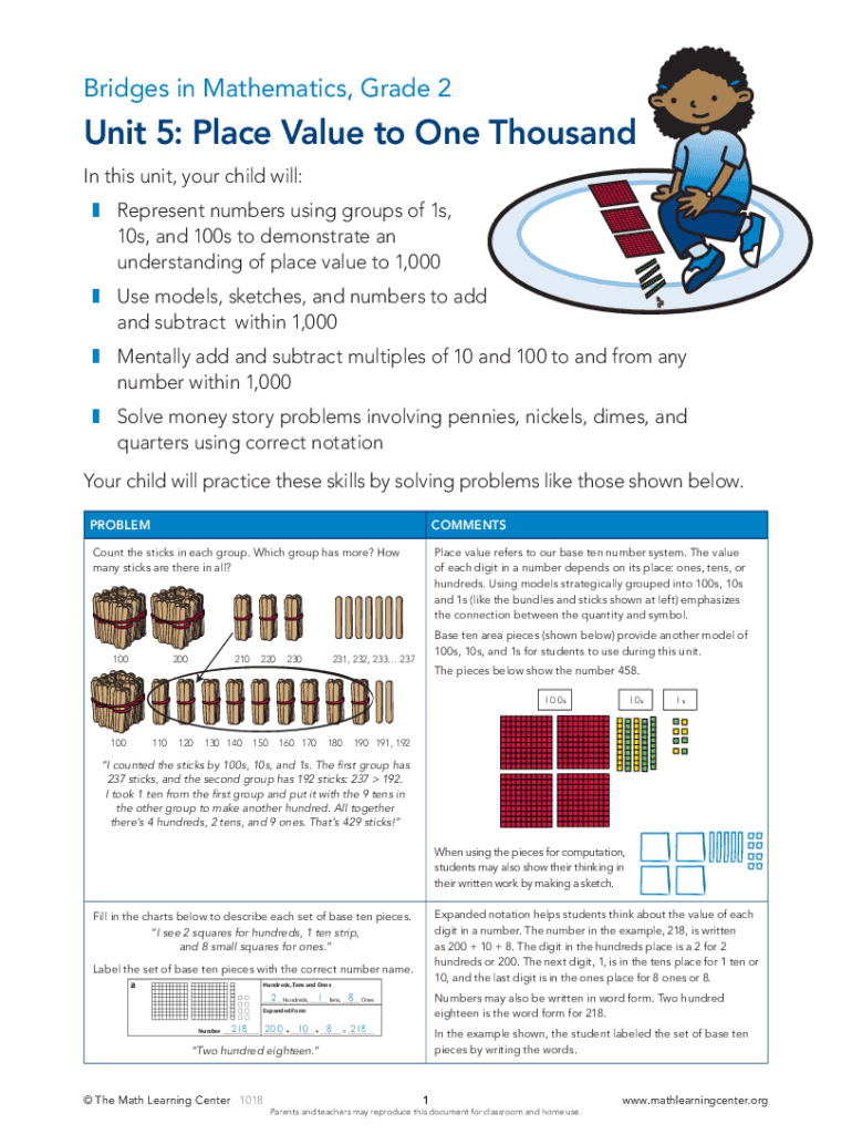 Fillable Online Bridges in Mathematics, Grade 2 - Unit 5: Place Value ...