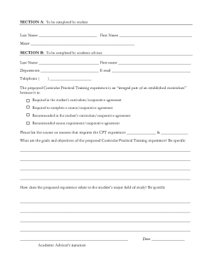 Fillable Online CURRICULAR PRACTICAL TRAINING APPLICATION Fax Email ...