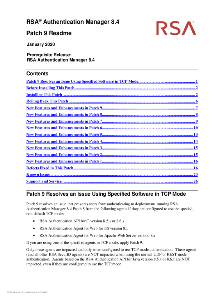 Fillable Online Rsa Authentication Manager 84 Patch 9 Readme Rsa