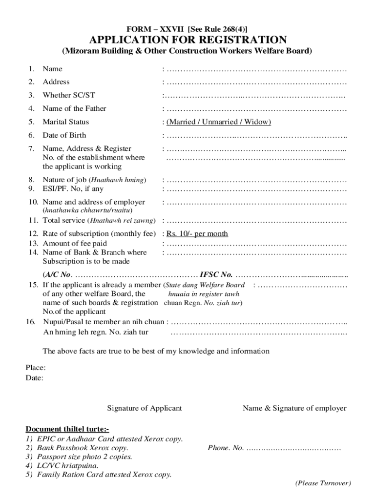 Fillable Online FORM XXVII See Rule 265(1) APPLICATION FOR ... Fax ...