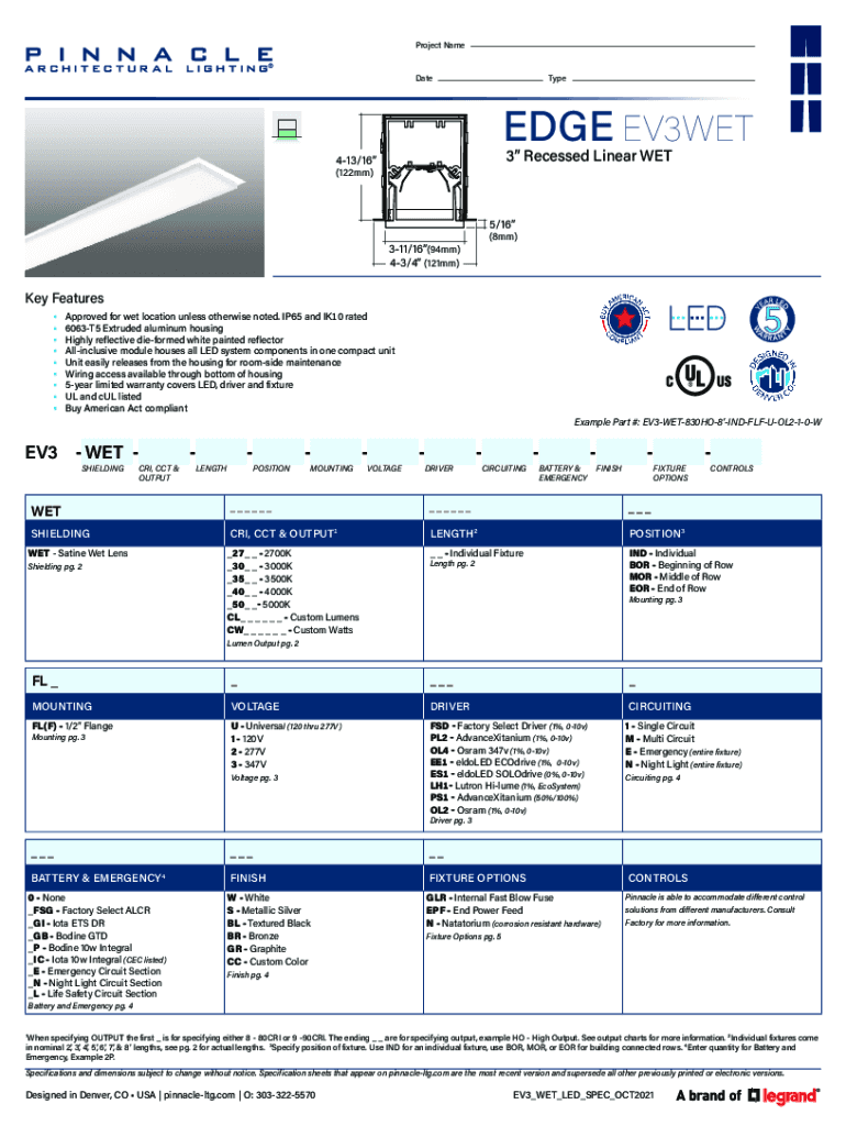 Fillable Online EDGE Wet 3 Recessed - Pinnacle Architectural Lighting ...