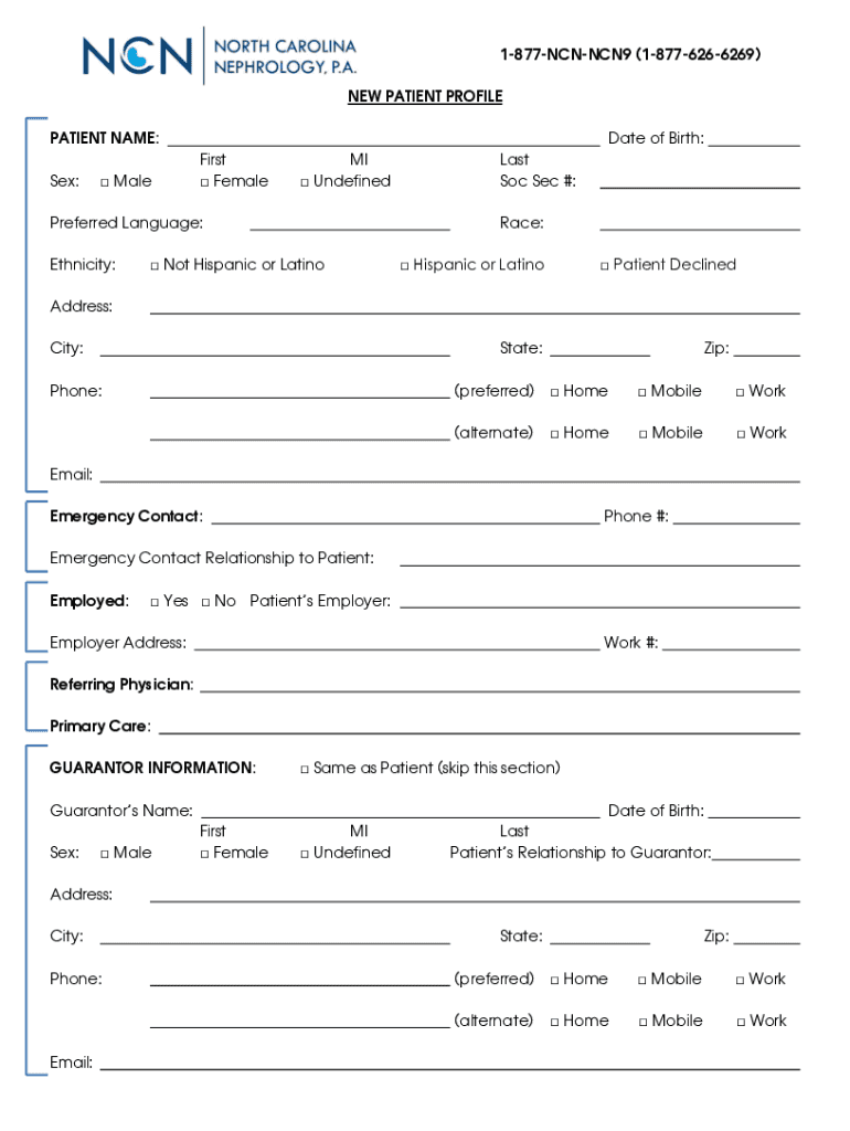 Fillable Online 1-877-NCN-NCN9 (1-877-626-6269) NEW PATIENT ... Fax Email Print - pdfFiller